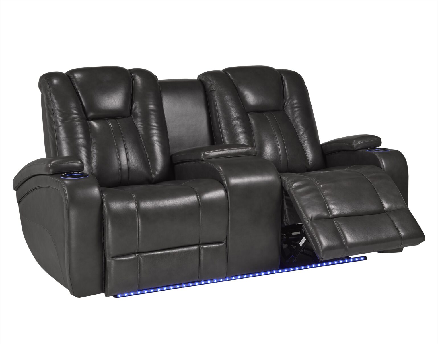 Contemporary Black Leather Match Dual Power Transformer Living Room ...