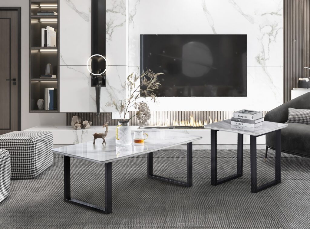 Cleo Living Room Tables - Sintered Stone & Black - Arrow Furniture