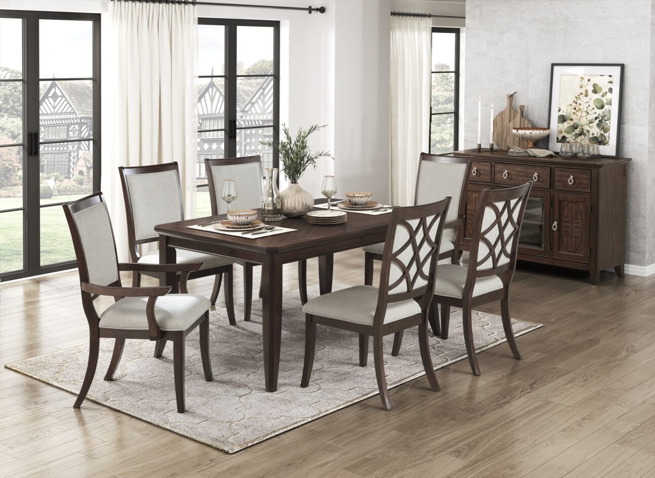 7 Pc Package: Dining Table, 4 Side Chairs and 2 Arm Chairs - Arrow ...